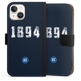 DeinDesign iPhone 14 Handy Klapph&uuml;lle Handyh&uuml;lle aus Kunst Leder schwarz Flip Case Karlsruher Sc Ksc Bundesliga Sideflip mit Lasche
