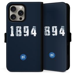DeinDesign iPhone 16 Pro Handy Klapph&uuml;lle Handyh&uuml;lle aus Kunst Leder schwarz Flip Case Karlsruher Sc Ksc Bundesliga Sideflip mit Lasche
