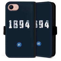 DeinDesign iPhone 16e Handy Klapph&uuml;lle Handyh&uuml;lle aus Kunst Leder schwarz Flip Case Karlsruher Sc Ksc Bundesliga Sideflip mit Lasche