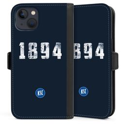 DeinDesign iPhone 13 Handy Klapph&uuml;lle Handyh&uuml;lle aus Kunst Leder schwarz Flip Case Karlsruher Sc Ksc Bundesliga Sideflip mit Lasche