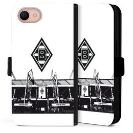 DeinDesign iPhone 16e Handy Klapph&uuml;lle Handyh&uuml;lle aus Kunst Leder schwarz Flip Case Stadium Die Fohlen Borussia M&ouml;nchengladbach Sideflip mit Lasche
