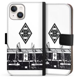 DeinDesign iPhone 14 Handy Klapph&uuml;lle Handyh&uuml;lle aus Kunst Leder schwarz Flip Case Stadium Die Fohlen Borussia M&ouml;nchengladbach Sideflip mit Lasche