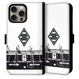 DeinDesign iPhone 16 Pro Handy Klapph&uuml;lle Handyh&uuml;lle aus Kunst Leder schwarz Flip Case Stadium Die Fohlen Borussia M&ouml;nchengladbach Sideflip mit Lasche