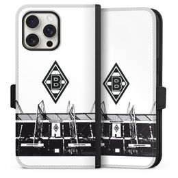 DeinDesign iPhone 15 Pro Max Handy Klapph&uuml;lle Handyh&uuml;lle aus Kunst Leder schwarz Flip Case Stadium Die Fohlen Borussia M&ouml;nchengladbach Sideflip mit Lasche