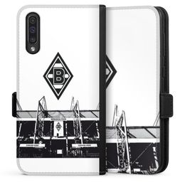 DeinDesign Galaxy A50 Handy Klapph&uuml;lle Handyh&uuml;lle aus Kunst Leder schwarz Flip Case Stadium Die Fohlen Borussia M&ouml;nchengladbach Sideflip mit Lasche