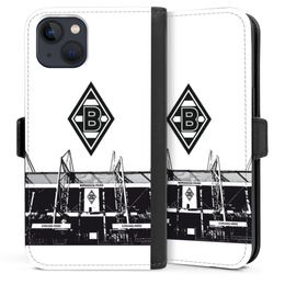 DeinDesign iPhone 13 Handy Klapph&uuml;lle Handyh&uuml;lle aus Kunst Leder schwarz Flip Case Stadium Die Fohlen Borussia M&ouml;nchengladbach Sideflip mit Lasche