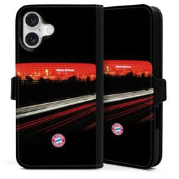 DeinDesign iPhone 16 Plus Handy Klapph&uuml;lle Handyh&uuml;lle aus Kunst Leder schwarz Flip Case Fcb Fc Bayern M&uuml;nchen Stadium Sideflip mit Lasche