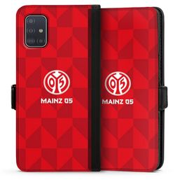 DeinDesign Galaxy A51 Handy Klapph&uuml;lle Handyh&uuml;lle aus Kunst Leder schwarz Flip Case Mainz 05 Official Licensed Product Merchandise Sideflip mit Lasche