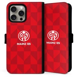 DeinDesign iPhone 16 Pro Handy Klapph&uuml;lle Handyh&uuml;lle aus Kunst Leder schwarz Flip Case Mainz 05 Official Licensed Product Merchandise Sideflip mit Lasche