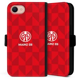 DeinDesign iPhone 16e Handy Klapph&uuml;lle Handyh&uuml;lle aus Kunst Leder schwarz Flip Case Mainz 05 Official Licensed Product Merchandise Sideflip mit Lasche