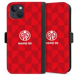 DeinDesign iPhone 13 Handy Klapph&uuml;lle Handyh&uuml;lle aus Kunst Leder schwarz Flip Case Mainz 05 Official Licensed Product Merchandise Sideflip mit Lasche