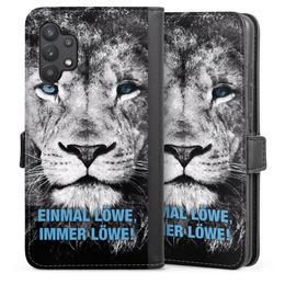 DeinDesign Galaxy A32 4G Handy Klapph&uuml;lle Handyh&uuml;lle aus Kunst Leder schwarz Flip Case Official Licensed Product Tsv 1860 M&uuml;nchen Lion Sideflip mit Lasche