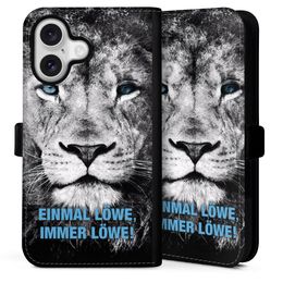 DeinDesign iPhone 16 Handy Klapph&uuml;lle Handyh&uuml;lle aus Kunst Leder schwarz Flip Case Official Licensed Product Tsv 1860 M&uuml;nchen Lion Sideflip mit Lasche