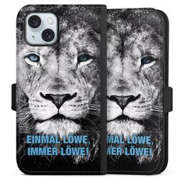 DeinDesign iPhone 15 Handy Klapph&uuml;lle Handyh&uuml;lle aus Kunst Leder schwarz Flip Case Official Licensed Product Tsv 1860 M&uuml;nchen Lion Sideflip mit Lasche