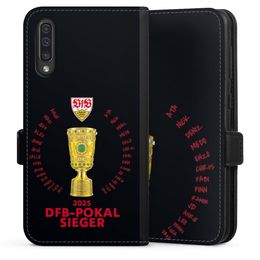 DeinDesign Galaxy A50 Handy Klapph&uuml;lle Handyh&uuml;lle aus Kunst Leder schwarz Flip Case Trophy Official Licensed Product Vfb Stuttgart Sideflip mit Lasche