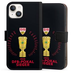 DeinDesign iPhone 14 Handy Klapph&uuml;lle Handyh&uuml;lle aus Kunst Leder schwarz Flip Case Trophy Official Licensed Product Vfb Stuttgart Sideflip mit Lasche