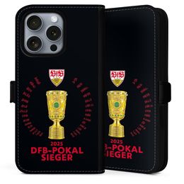 DeinDesign iPhone 16 Pro Max Handy Klapph&uuml;lle Handyh&uuml;lle aus Kunst Leder schwarz Flip Case Trophy Official Licensed Product Vfb Stuttgart Sideflip mit Lasche