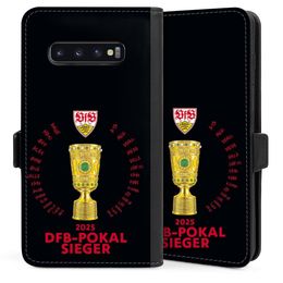 DeinDesign Galaxy S10 Plus Handy Klapph&uuml;lle Handyh&uuml;lle aus Kunst Leder schwarz Flip Case Trophy Official Licensed Product Vfb Stuttgart Sideflip mit Lasche