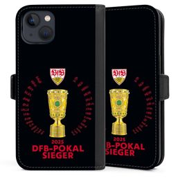 DeinDesign iPhone 13 Handy Klapph&uuml;lle Handyh&uuml;lle aus Kunst Leder schwarz Flip Case Trophy Official Licensed Product Vfb Stuttgart Sideflip mit Lasche