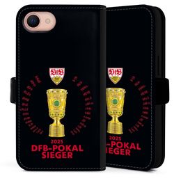 DeinDesign iPhone 16e Handy Klapph&uuml;lle Handyh&uuml;lle aus Kunst Leder schwarz Flip Case Trophy Official Licensed Product Vfb Stuttgart Sideflip mit Lasche