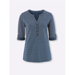 WITT Damen 3/4-Arm-Shirt mit krempelbaren &Auml;rmeln, dunkelblau-bedruckt, Gr&ouml;&szlig;e 46