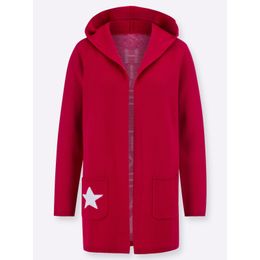 WITT Damen Longstrickjacke mit Schriftzug, rot-gemustert, Gr&ouml;&szlig;e 54