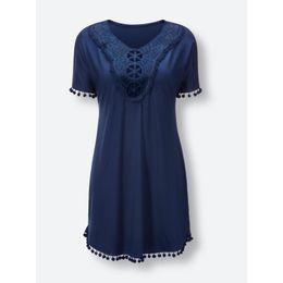 PASTUNETTE Damen Strandtunika mit Bommeln, blau, Gr&ouml;&szlig;e 36/38