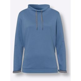 WITT Damen Sweatshirt mit gestreiftem Bindeband, mittelblau, Gr&ouml;&szlig;e 44