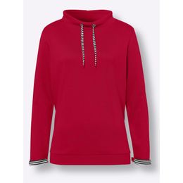 WITT Damen Sweatshirt mit gestreiftem Bindeband, rot, Gr&ouml;&szlig;e 54