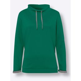 WITT Damen Sweatshirt mit gestreiftem Bindeband, gr&uuml;n, Gr&ouml;&szlig;e 54