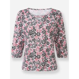 WITT Damen Print-Shirt mit Raffung an der Schulter, wei&szlig;-flamingo-bedruckt, Gr&ouml;&szlig;e 40