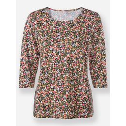 WITT Damen Print-Shirt mit Rundhals-Ausschnitt, grapefruit-oliv-bedruckt, Gr&ouml;&szlig;e 38