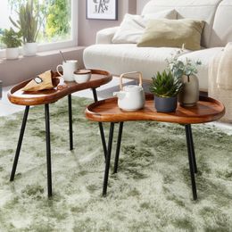 FineBuy Couchtisch 2-teilig Massivholz Satztische Wohnzimmertisch Nierentisch Holz-Tisch
