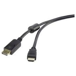 Renkforce DisplayPort / HDMI Adapterkabel DisplayPort Stecker, HDMI-A Stecker 5.00 m Schwarz RF-4382730 mit Ferritkern, vergoldete Steckkontakte