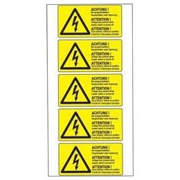 Warn-Kombischild Bei ausgeschaltetem Hauptschalter unter Spannung Folie selbstklebend (B x H) 74 mm x 37 mm 5 St.