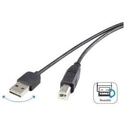 Renkforce USB-Kabel USB 2.0 USB-A Stecker, USB-B Stecker 1.80 m Schwarz beidseitig verwendbarer Stecker, vergoldete Steckkontakte RF-4078644