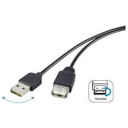 Renkforce USB-Kabel USB 2.0 USB-A Stecker, USB-A Buchse 1.80 m Schwarz beidseitig verwendbarer Stecker, vergoldete Steckkontakte RF-4096113