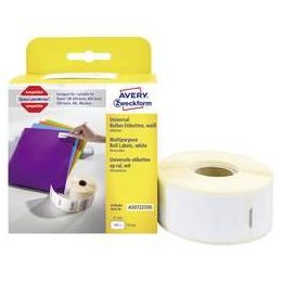 Avery-Zweckform Etiketten Rolle Kompatibel ersetzt DYMO 11355, S0722550 19 x 51 mm Papier Wei&szlig; 500 St. Wiederabl&ouml;sbar Universal-Etiketten AS0722550