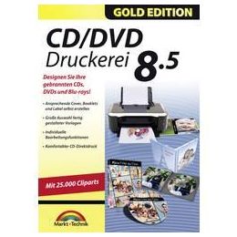 Markt & Technik CD/DVD Druckerei 8.5 Gold Edition Vollversion, 1 Lizenz Windows Multimedia-Software, Etikettendruck-Software