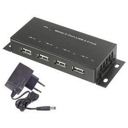 Renkforce RF-4830984 USB-Hub 4 Port USB-A USB 2.0 480 MBit/s Metallgeh&auml;use, zur Wandmontage Schwarz RF-4830984