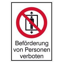 Verbotsschild Bef&ouml;rderung von Personen verboten Folie selbstklebend (B x H) 131 mm x 185 mm ISO 7010 1 St.