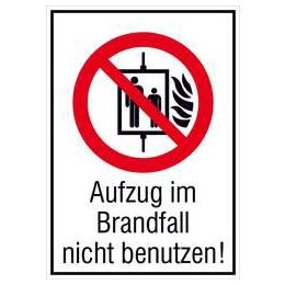 Verbotsschild Aufzug im Brandfall nicht benutzen Folie selbstklebend (B x H) 105 mm x 148 mm ISO 7010 1 St.