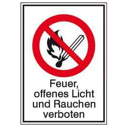 Verbotsschild Feuer, offenes Licht und Rauchen verboten Folie selbstklebend (B x H) 105 mm x 148 mm ISO 7010 1 St.