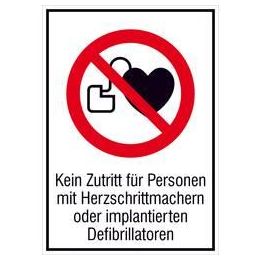 Verbotsschild Kein Zutritt f&uuml;r Personen mit Herzschrittmachern oder implantierten Defibrillatoren Folie selbstklebend (B x H) 13.1 cm x 18.5 cm ISO 7010 1 St.