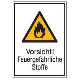 Warn-Kombischild Vorsicht! Feuergef&auml;hrliche Stoffe Folie selbstklebend (B x H) 131 mm x 185 mm ISO 7010 1 St.
