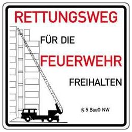 SafetyMarking 52.2765 Hinweisschild Rettungswege freihalten, &sect; 5 BauO NW Aluminium (B x H) 500 mm x 500 mm 1 St.