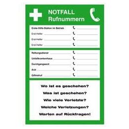 SafetyMarking 21.0044 Aushang Notfall Rufnummern Folie selbstklebend (B x H) 200 mm x 300 mm 1 St.