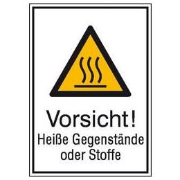 Warn-Kombischild Vorsicht! Hei&szlig;e Gegenst&auml;nde oder Stoffe Folie selbstklebend (B x H) 131 mm x 185 mm ISO 7010 1 St.