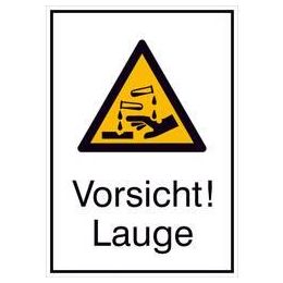 Warn-Kombischild,Folie,Vorsicht! Lauge,13,1 cm x 18,5 cm DIN EN ISO 7010 W023 + Zusatztext ASR A1.3 W023 + Zusatztext