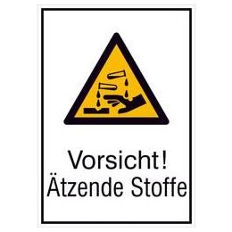 Warn-Kombischild Vorsicht! &Auml;tzende Stoffe Folie selbstklebend (B x H) 131 mm x 185 mm ISO 7010 1 St.